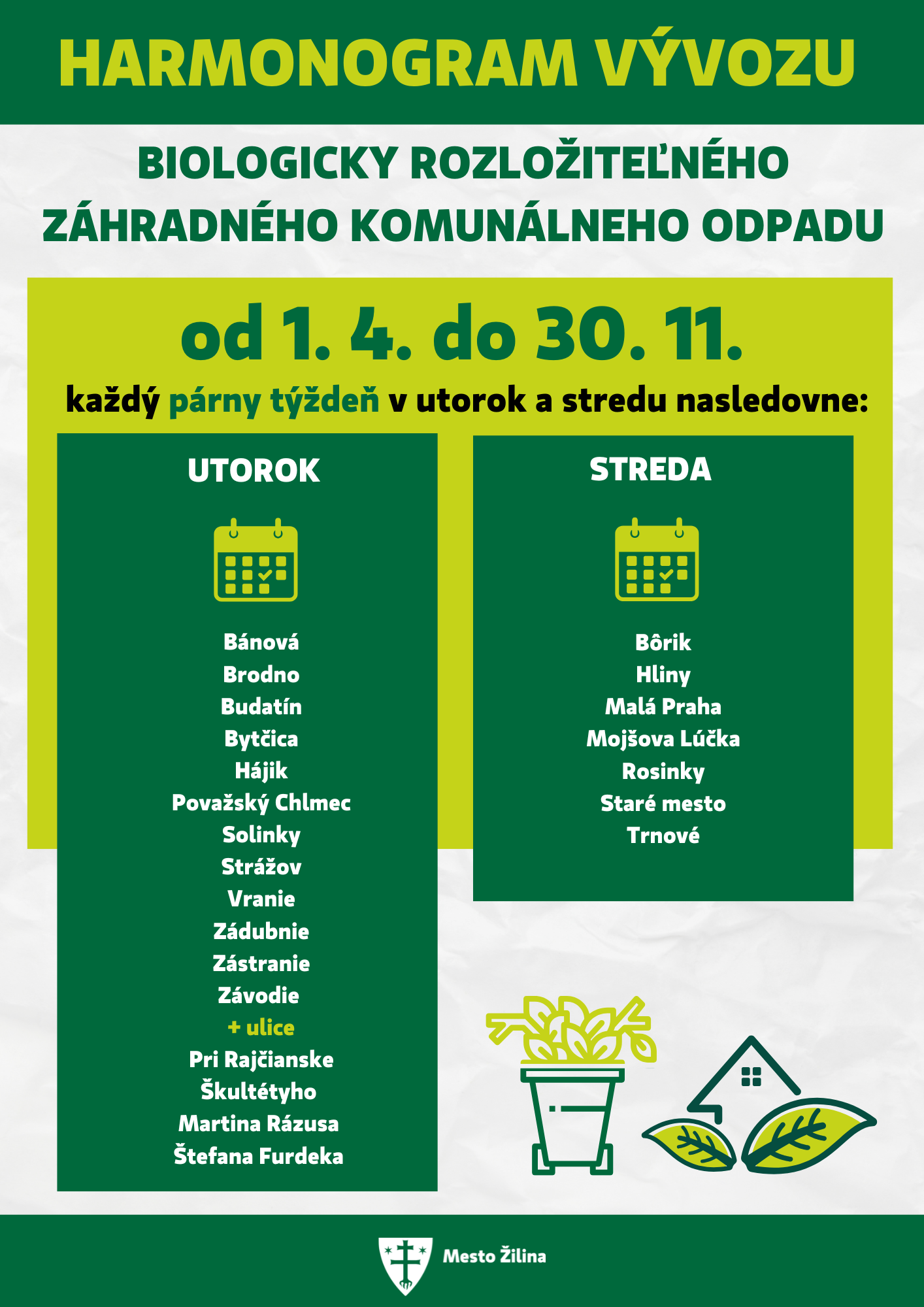 Harmonogram zvozu odpadu - Mesto Žilina