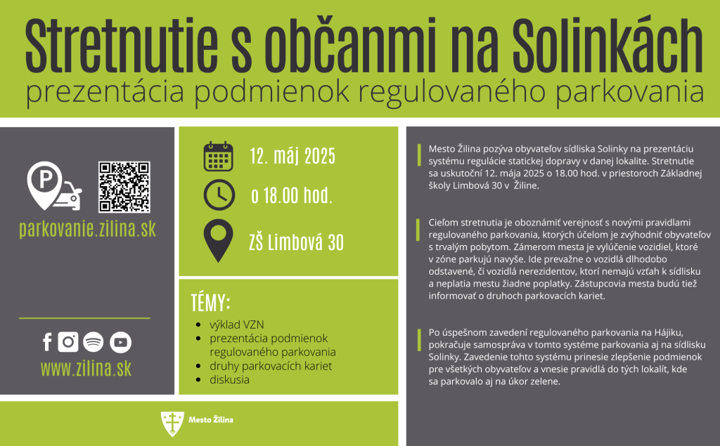Prezentácia podmienok regulovaného parkovania na Solinkách - Mesto Žilina